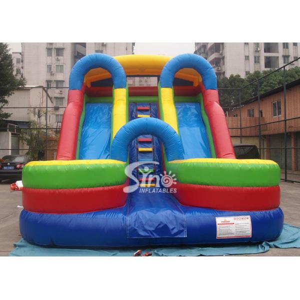 Quality 5mts high big double lane inflatable slide with arch made of 0.55mm pvc for sale
