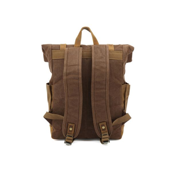 Quality Canvas Leather Magnetic Snap Vintage Laptop Backpack High Grade Bronze Hardware for sale