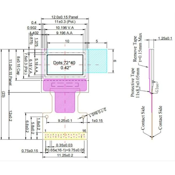 Quality 0.42'' 72x40 Monochrome OLED Display SSD1315 16 Pin 4 Wire SPI I2C White for sale