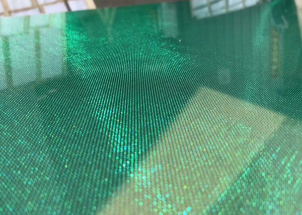 Quality SGS SGP Laminated Glass With Green Water Ghost Metal Coated Polyester Mesh Fabric for sale