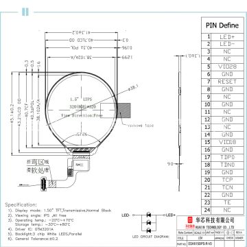 Quality 1.5 Inch Circular TFT Display , 320x320 24PINS MIPI, 350cd/M2 Circle LCD Display for sale