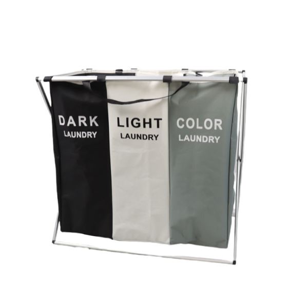 Quality Lightweight Durable Collapsible Laundry Hamper Dirty Clothes Three Section ODM for sale