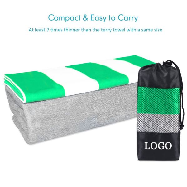 Quality Microfibre Sublimation Beach Towels Green And White Striped for sale