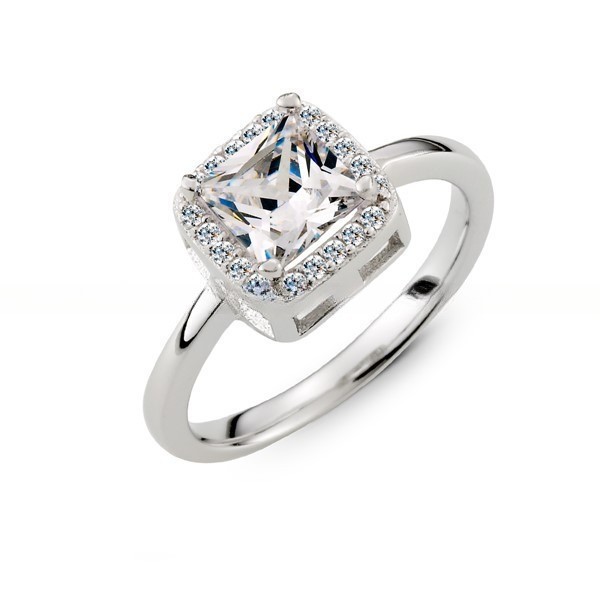 Quality Women'S 925 Sterling Silver Square Solitaire Cubic Zirconia Engagement Ring With CZ for sale