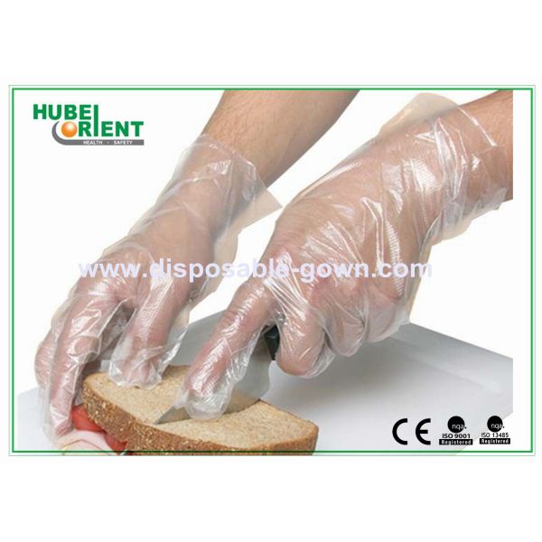 Quality High Density Disposable Short Clear Plastic Gloves With CE / ISO for sale