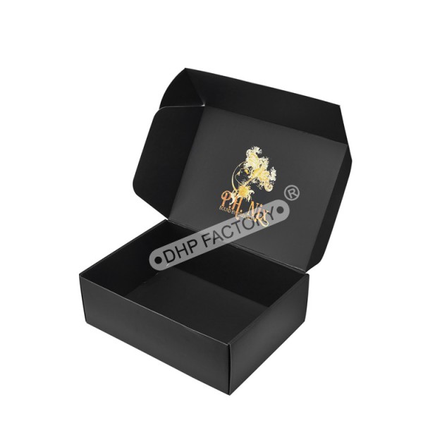 Quality Elegant Black Custom Cardboard Shipping Boxes With Gold Foil Logo for sale