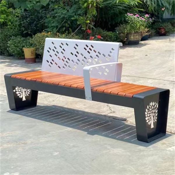 Quality Galvanized Steel Outdoor Metal Bench With Knocked Down Backrest for sale