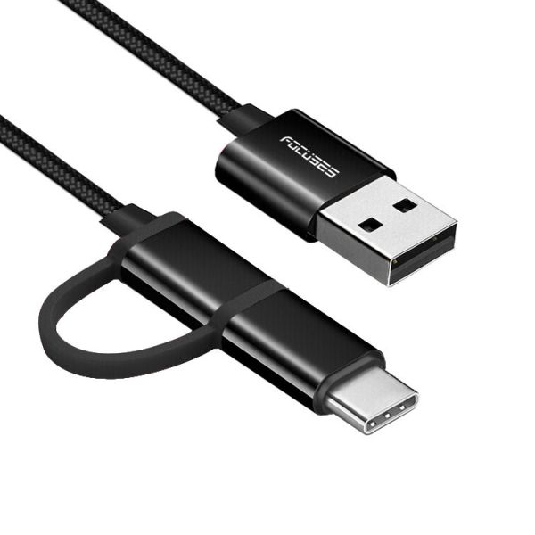 Quality Nylon Braided 2 In 1 Charging Cable 3m OEM Type C USB 2.0 Cable for sale
