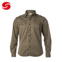 China 100% Cotton Long Sleeved Military Casual Shirts In Olive factory