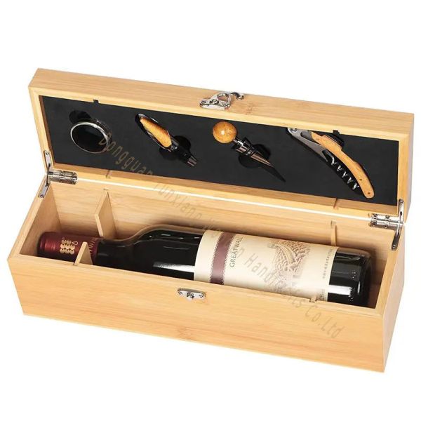 Quality Sustainable Retro Wood Single Wine Bottle Box Holder Gift Christmas Day Wine Storage Case for sale