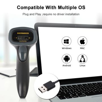 Quality 2D POS Barcode Scanner 250mm/S Wired Handheld QR Code Reader With USB Cable for sale