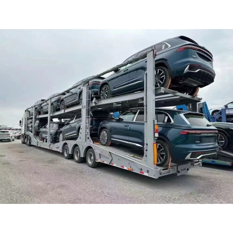 Front angle showing trailer kingpin connection and landing gear