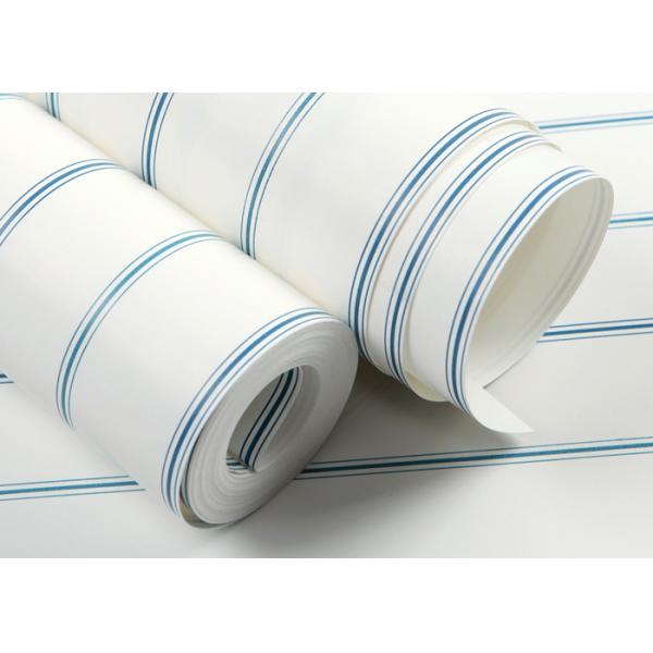 Quality White And Blue Living Room Striped Wallpaper Strippable , Mediterranean Style for sale
