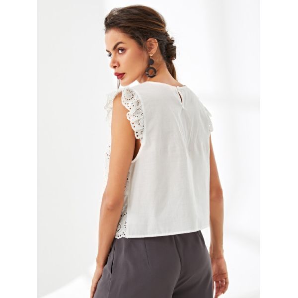 Quality Summer latest women white blouse styles with petal sleeve for sale