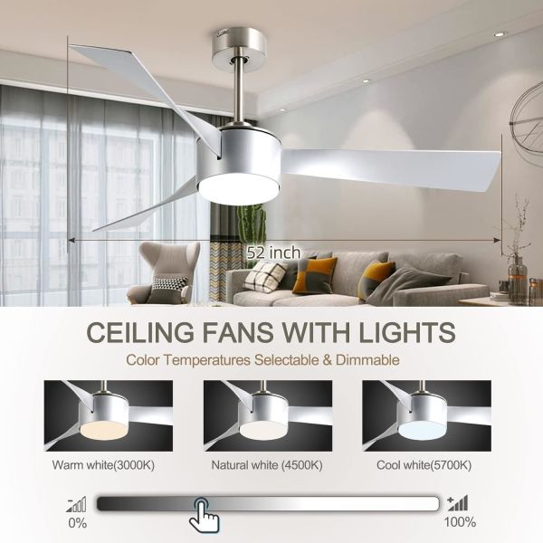 Quality 52 Inch Fashionable Silver Ceiling Fan Lighting With Remote Control for sale