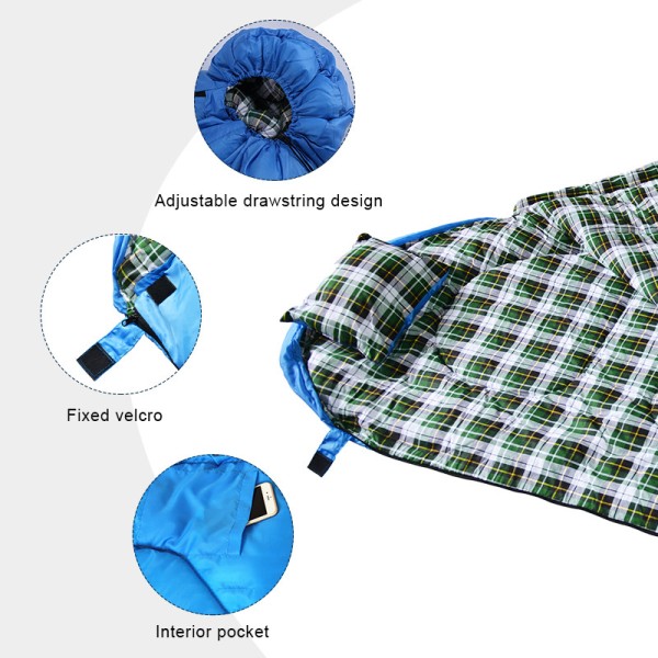 Quality 210T Polyester Camping Sleeping Bags Blue Flannel Sleeping Bag Rectangular for sale