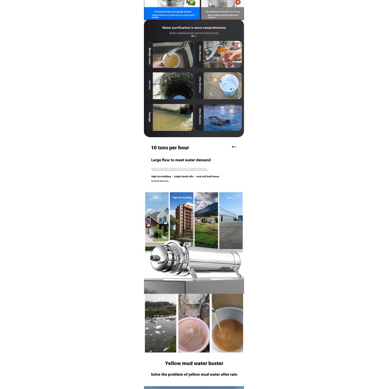 1500L-10000L Family Hotel Factory Tap Water Groundwater Filter Stainless Steel Water Purifier
