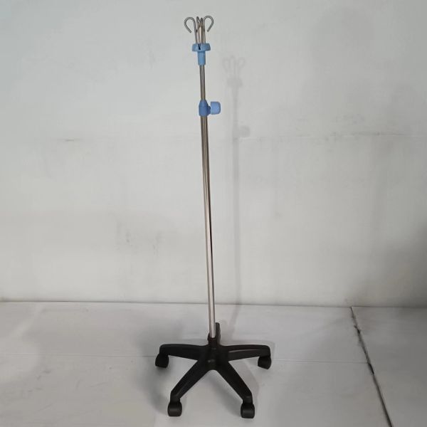 Quality Adjustable Height Stainless Steel IV Stand Infusion Pole Plastic Base With 5 Castors for sale