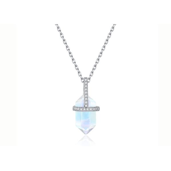 Quality Hexagonal Natural Moonstone Necklace , 14k Gold Cable Chain Necklace 14inch for sale