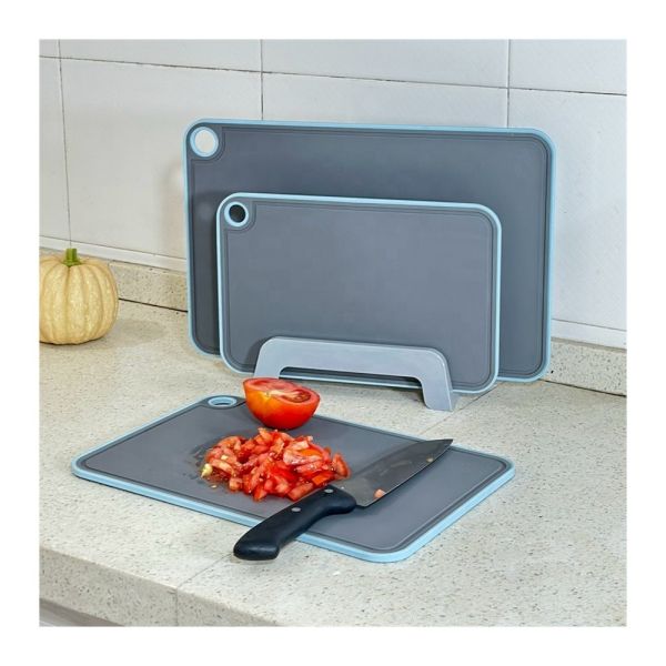 Quality Multipurpose 3 Piece Set Indexed Cutting Boards with Grooves BPA Free Non Slip Black for sale