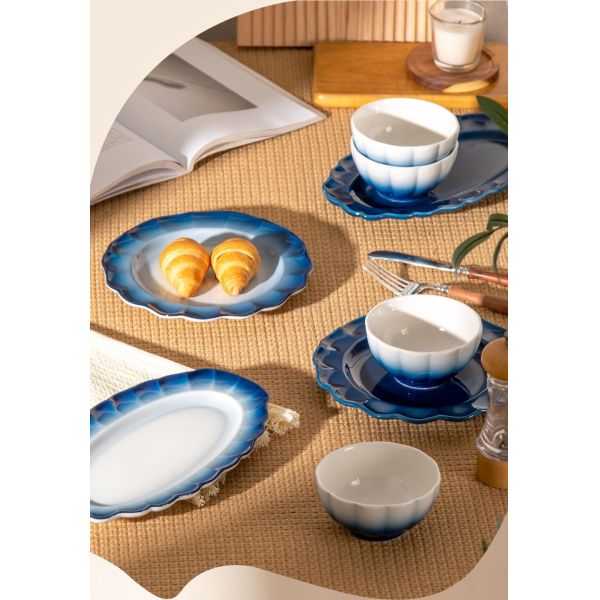 Quality 2024 Floral Ceramic Dining Plate Set Tableware Porcelain Blue Stoneware for sale