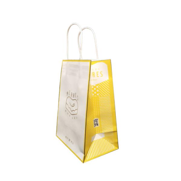 Quality 100gsm Press Varnishing Bakery Packaging Bag With Twisted Handles for sale