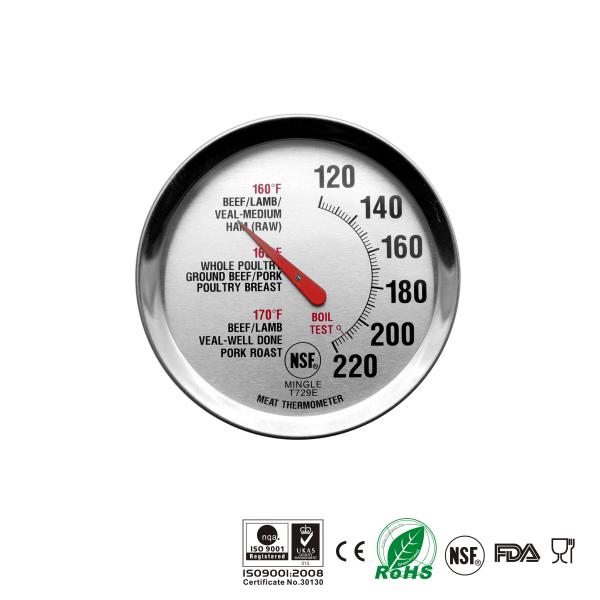 Quality Silver 2.4" Dial Bimetal NSF Oven Safe Meat Thermometer for sale