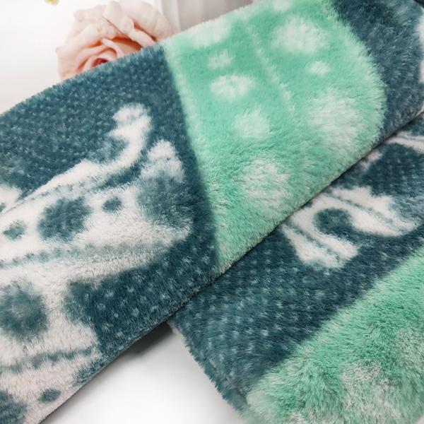 Quality Printed Rabbit Plush Green Fake Fur Material 330gsm 150D for sale