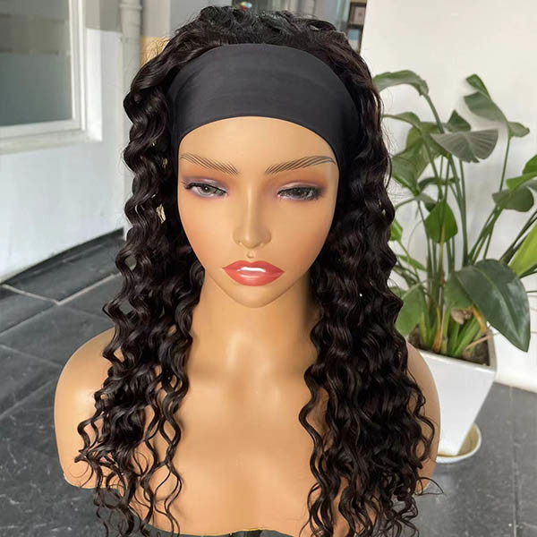 Quality Headband Glueless Kinky Curly Wig Human Hair Water Wave 360 frontal 22inch for sale