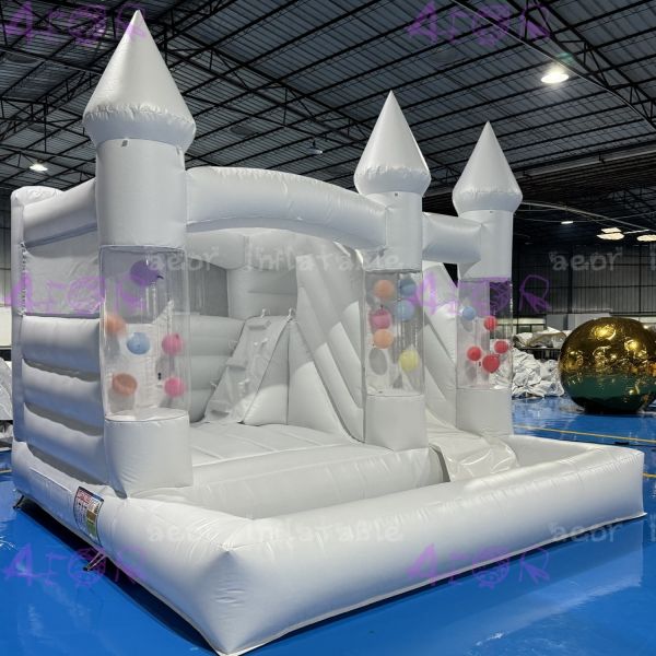 Quality Inflatable Moonwalk Wedding Bounce Castle White Jumping Castle With Water Slide for sale