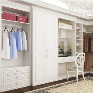 Quality L Shaped Walk In Closet Wardrobe 5x4 7x7 Custom With Classic White Solid Wood for sale
