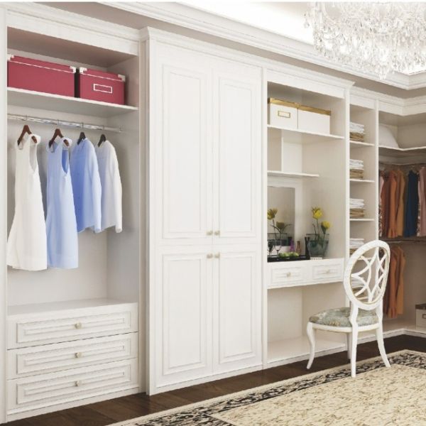 Quality L Shaped Walk In Closet Wardrobe 5x4 7x7 Custom With Classic White Solid Wood Finish for sale