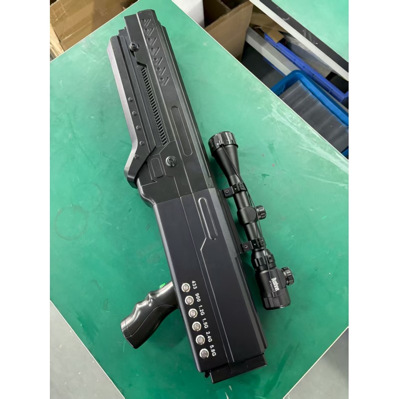 Portable drone jammer gun side view
