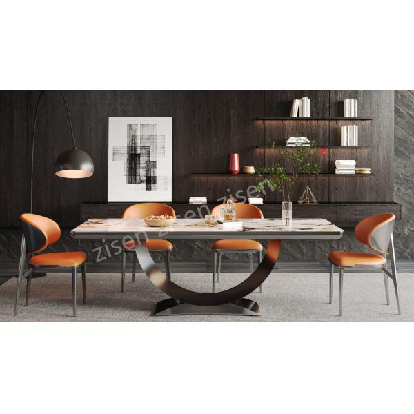 Quality Stylish Frame Insert Marble Metal Dining Table Modern Ceramic for sale