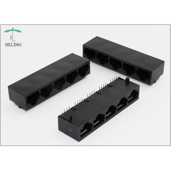 Quality Black Housing Modular Jack 1 x 5 Ports RJ45 Multiport Connector For PC Motherboard / Card for sale