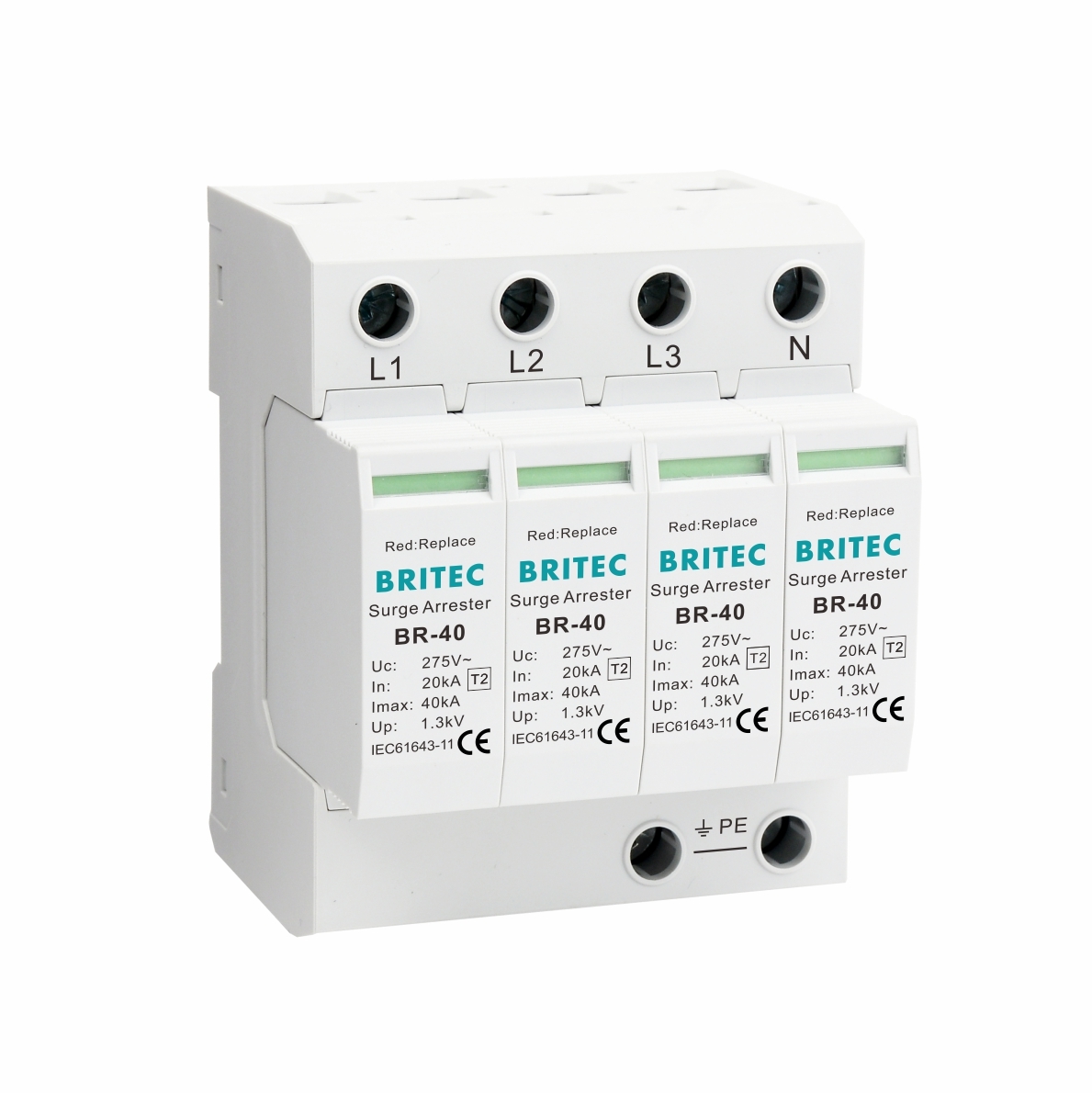 Quality BRITEC BR-40 4P Type 2 Surge Protection Device 40kA 320V Pluggable SPD Lightning for sale