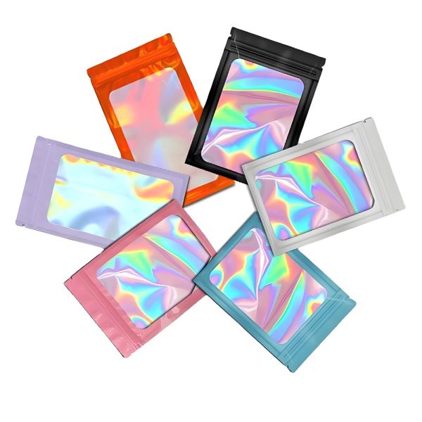 Quality Custom Print Hologram Zipper Bag Resealable Smell Proof Holographic Sachet for sale