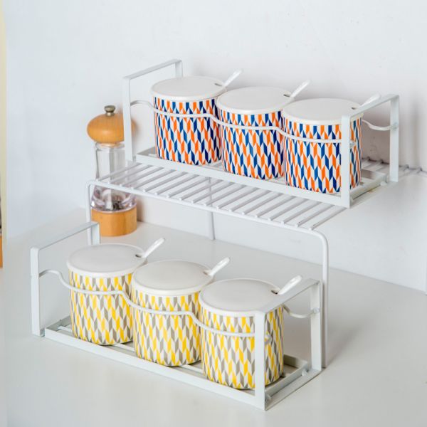 Quality Convenient Diamond Pattern Ceramic Spice Container With Spoon And Lid Multifunctional for sale