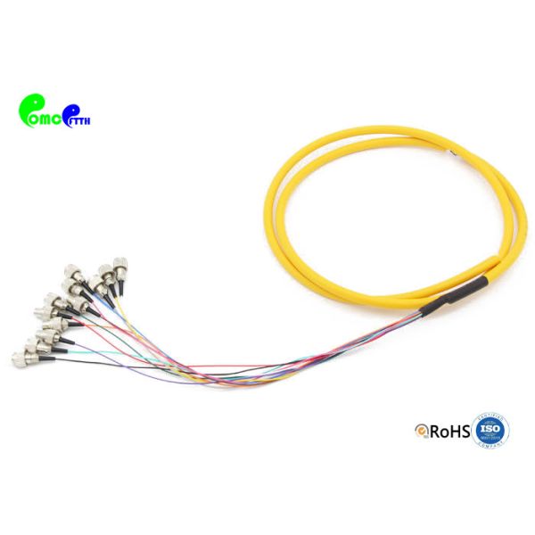 Quality Pre-terminated Fanout FC Fiber Optic Pigtail 12F 12 Color 9 / 125 μm OS2 G657A1 fanout 0.9mm tail LSZH Yellow for sale