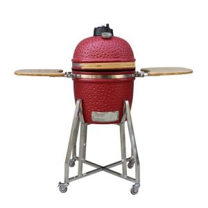 Quality Stainless Steel Ceramic 15 Inch Kamado Grill Red Color 39cm With Cart And Side for sale