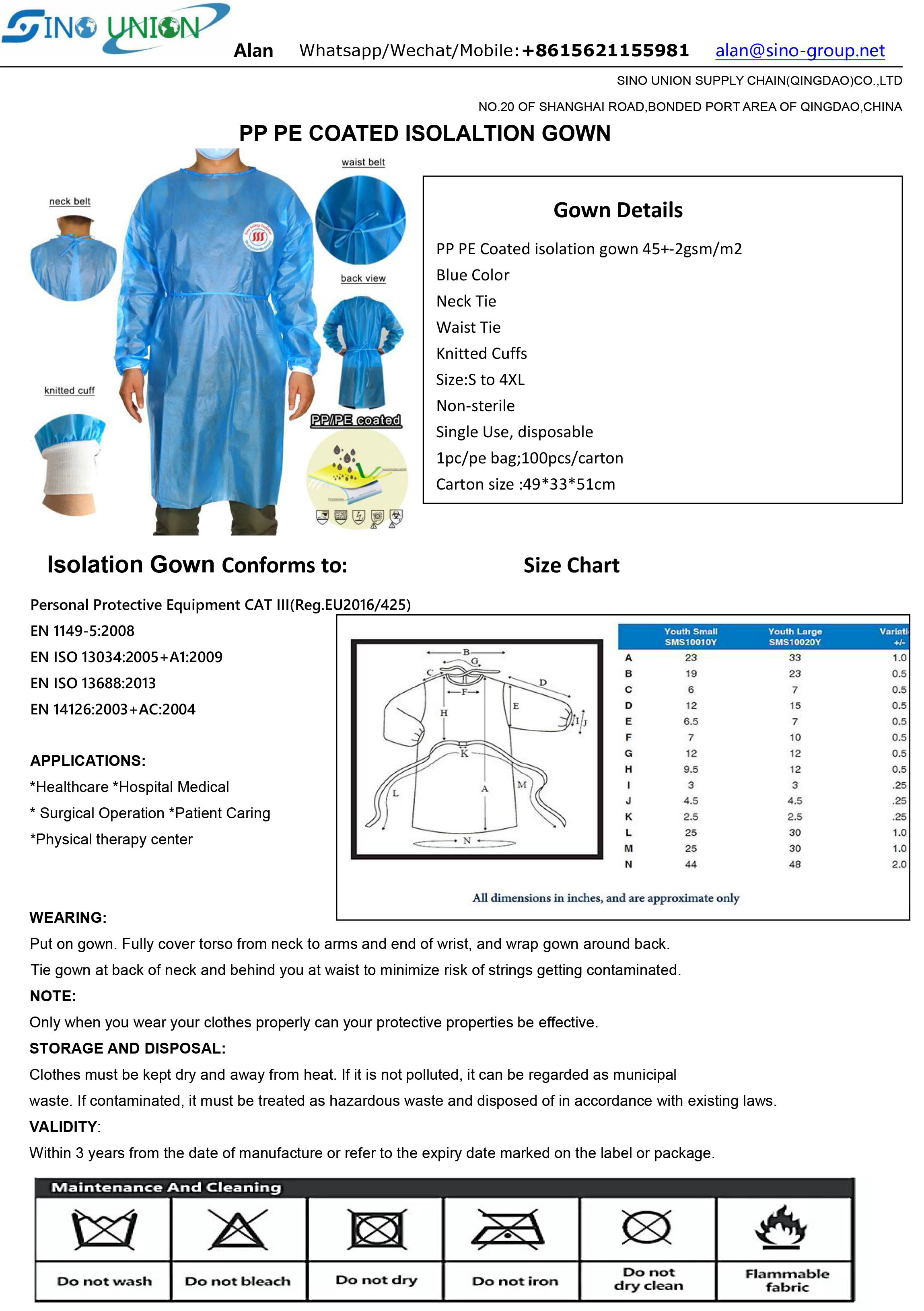 PPE Level 1 2 3 Medical Isolation Gowns from China Factory