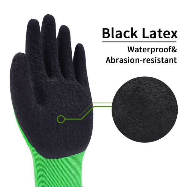 Quality 13 Gauge Polyester Work Gloves Black Cut Resistant Latex Gloves With Grip for sale