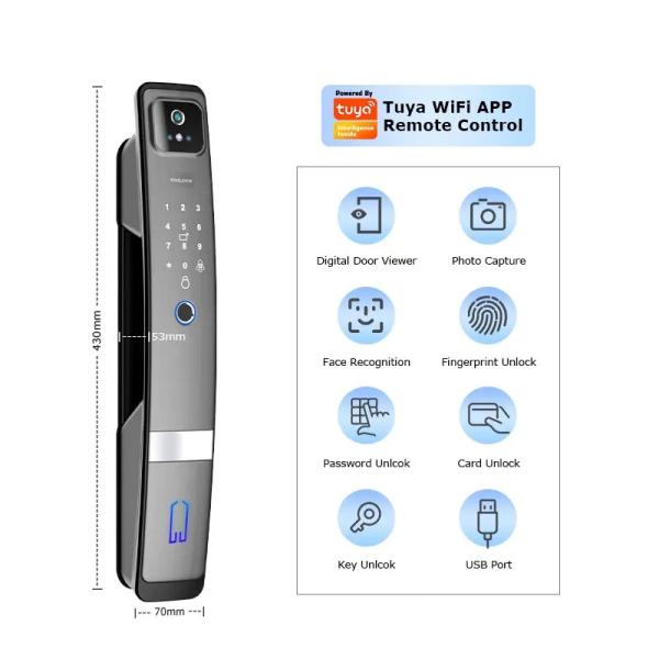 Quality Peephole Camera Smart Face Recognition Door Lock Tuya Password Fingerprint Card for sale