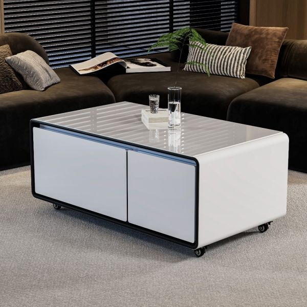 Quality Wireless Charging Modern Smart Coffee Table with Refrigerator and Tempered Glass for sale