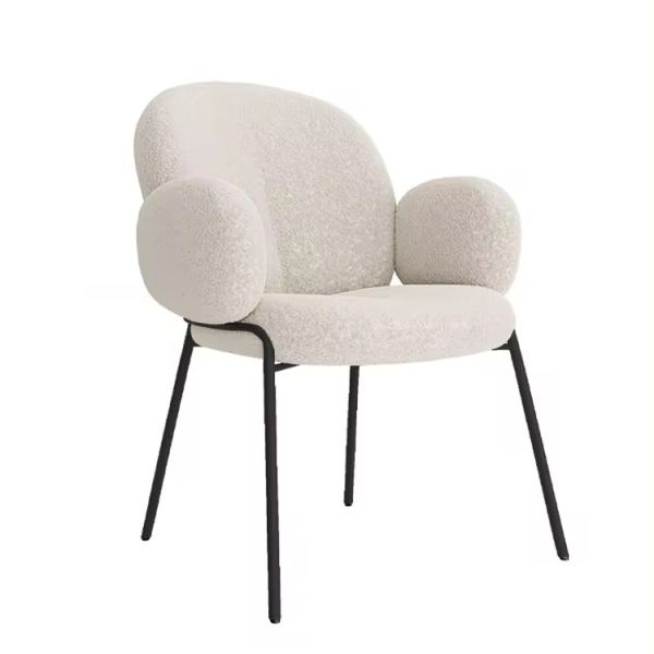 Quality Comfortable Lambswool Upholstered Dining Chair Boucle White Upholstered Accent Chair for sale