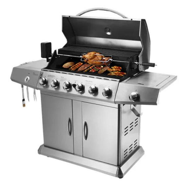 Quality High Temperature Enamel 6 Burner Gas BBQ Grill With Cabinets Wheels for sale