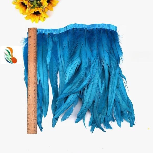 Quality 10-12inch Rooster Coque Feather Fringe Trim with Satin Ribbon Tape for sale