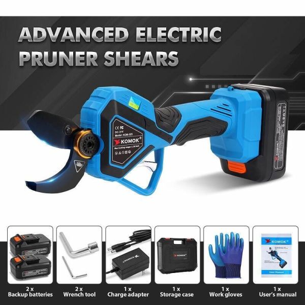 Quality KOMOK Electric Tree Pruning Shears With SK5 Blades 2pcs 2000mAH Battery for sale