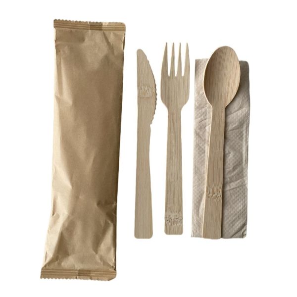 Quality Party Restaurant Picnic and Home 2023 Eco-Friendly Disposable Bamboo Cutlery Set with Napkin for sale