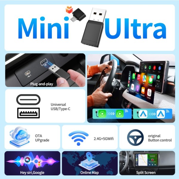 Quality Mini 2-in-1 Wireless Carplay Adapter & Wireless Android Auto Adapter for OEM Car for sale